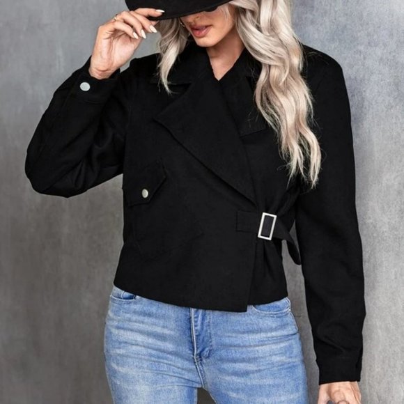 Jackets & Coats | Lapel Neck Buckled Front Jacket Coat Lightweight ...